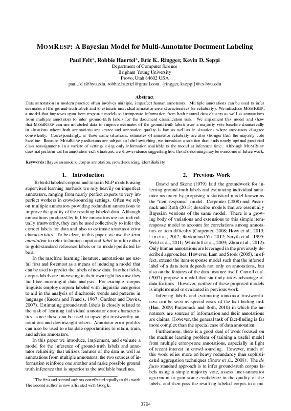 (PDF) MOMRESP: A Bayesian Model for Multi-Annotator Document Labeling | Eric Ringger - Academia.edu