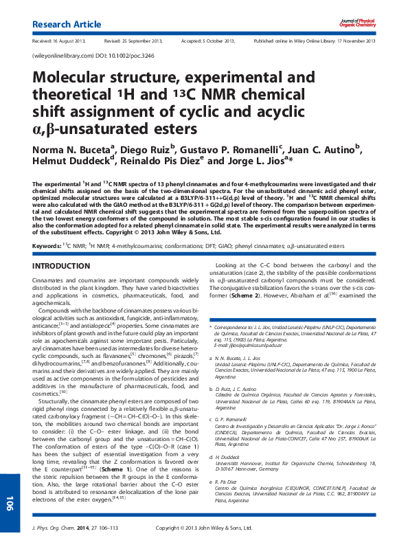 (PDF) Molecular structure, experimental and theoretical1H and13C NMR chemical shift assignment ...