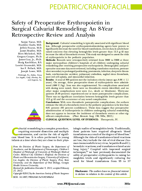(PDF) Safety of Preoperative Erythropoietin in Surgical Calvarial ...