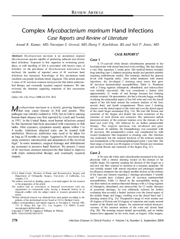 (PDF) Complex Mycobacterium marinum Hand Infections