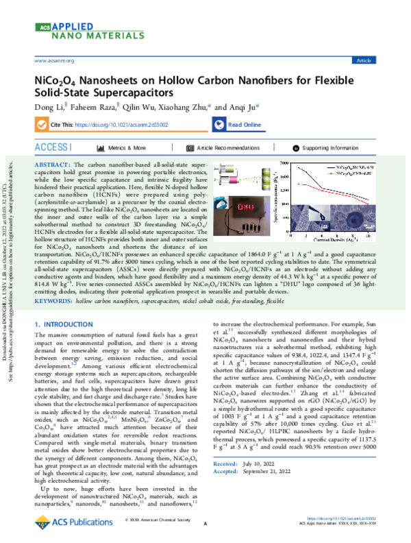 (PDF) NiCo2O4 Nanosheets on Hollow Carbon Nanofibers for Flexible Solid-State Supercapacitors