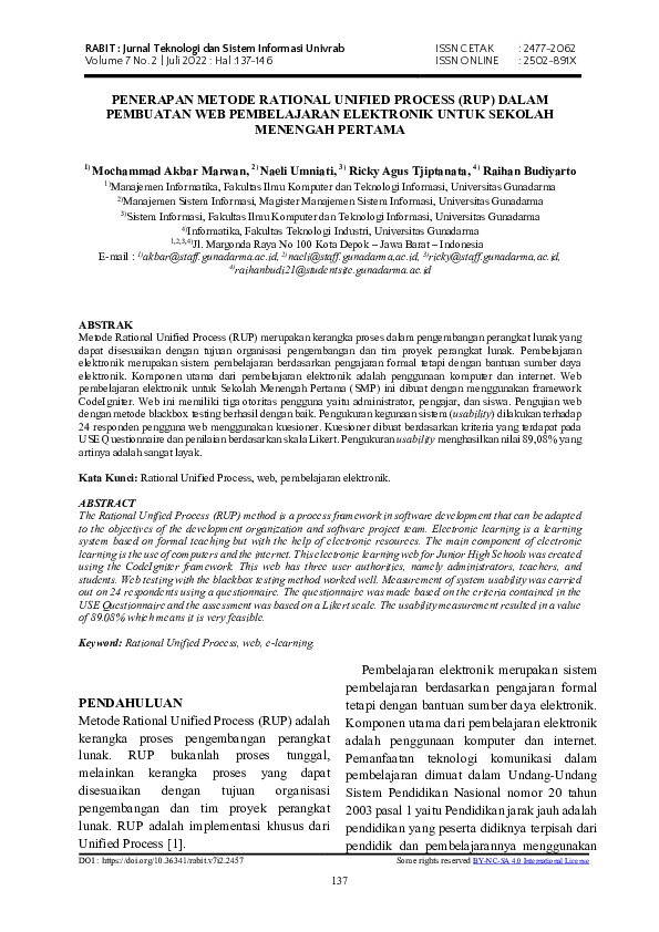 (PDF) Penerapan Metode Rational Unified Process (Rup) Dalam Pembuatan ...