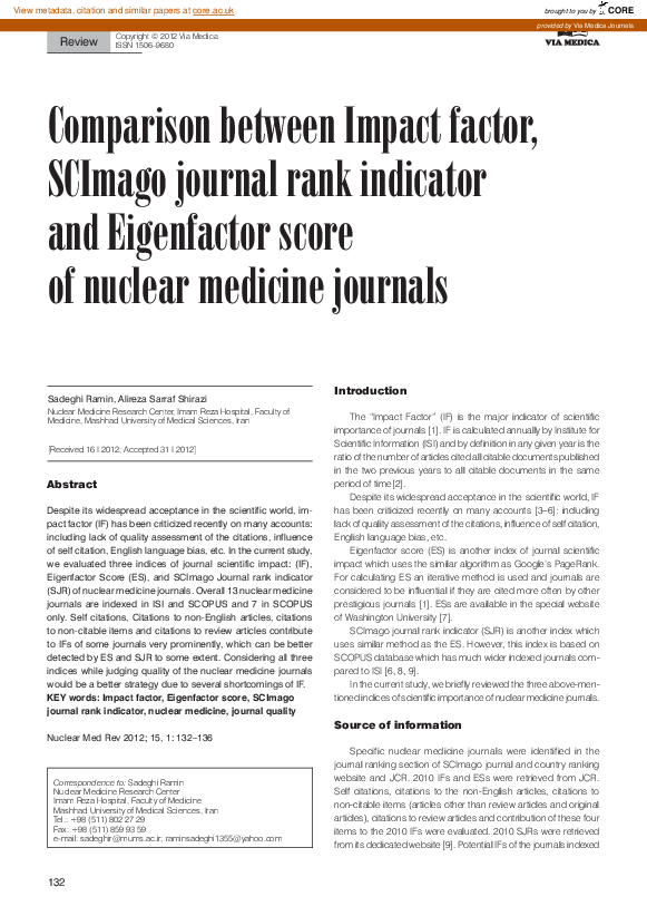 (PDF) Comparison between Impact factor, SCImago journal rank indicator ...