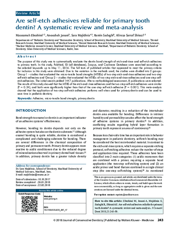 (PDF) Are self-etch adhesives reliable for primary tooth dentin? A ...