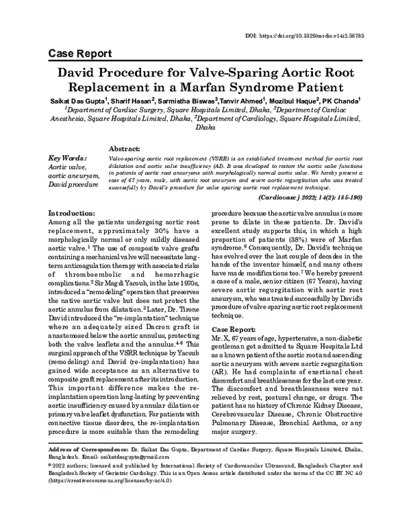(PDF) David Procedure for Valve-Sparing Aortic Root Replacement in a ...