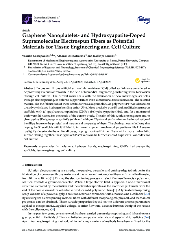 (PDF) Graphene Nanoplatelet- and Hydroxyapatite-Doped Supramolecular Electrospun Fibers as ...