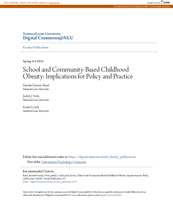 (PDF) School and Community-Based Childhood Obesity: Implications for ...