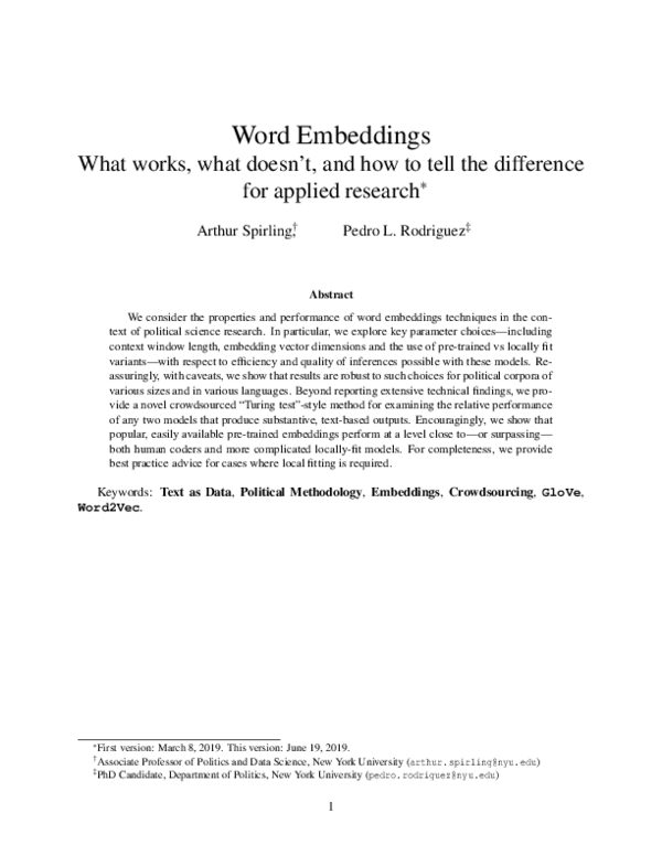 (PDF) Word Embeddings: What Works, What Doesn’t, and How to Tell the ...