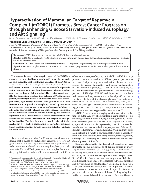 (PDF) Hyperactivation of Mammalian Target of Rapamycin Complex 1 ...