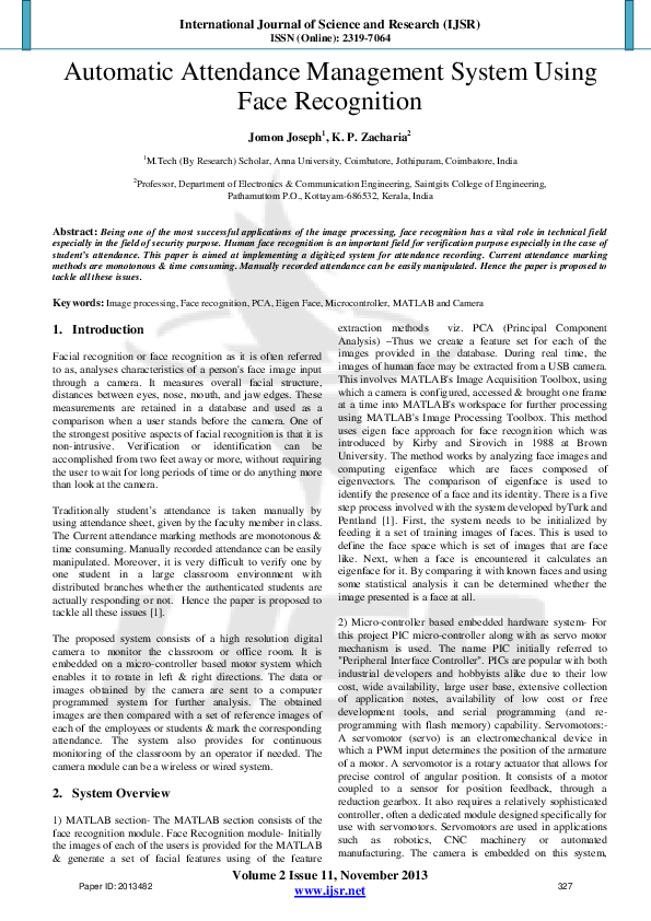 (PDF) Automatic Attendance Management System Using Face Recognition