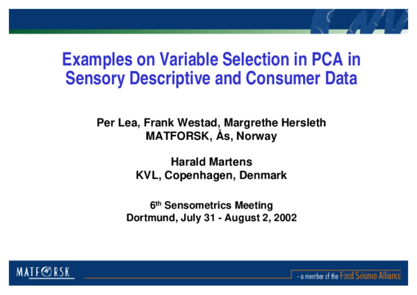 (PDF) Variable selection in PCA in sensory descriptive and consumer data