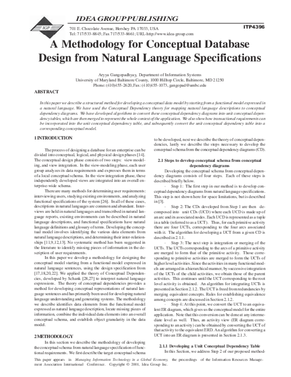 Pdf A Methodology For Conceptual Database Design From Natural Language Specifications