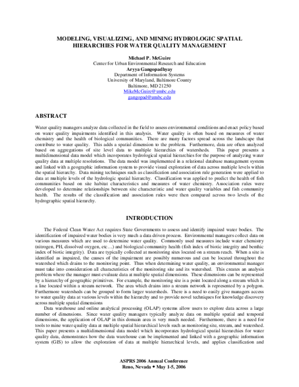 (PDF) Modeling, Visualizing, and Mining Hydrologic Spatial Hierarchies for Water Quality ...