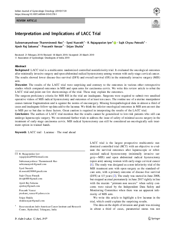 (PDF) Interpretation and Implications of LACC Trial