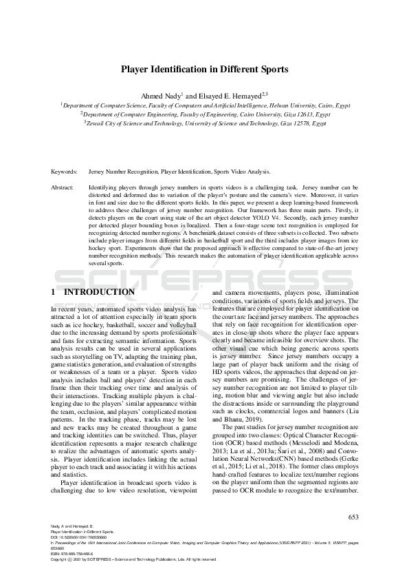 (PDF) Player Identification in Different Sports