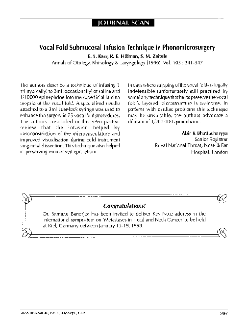 (PDF) Vocal fold submucosal infusion technique in phonomicrosurgery ...