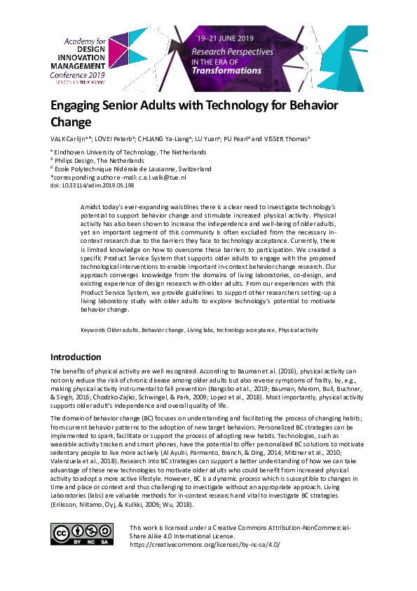 (PDF) Engaging Senior Adults with Technology for Behavior Change