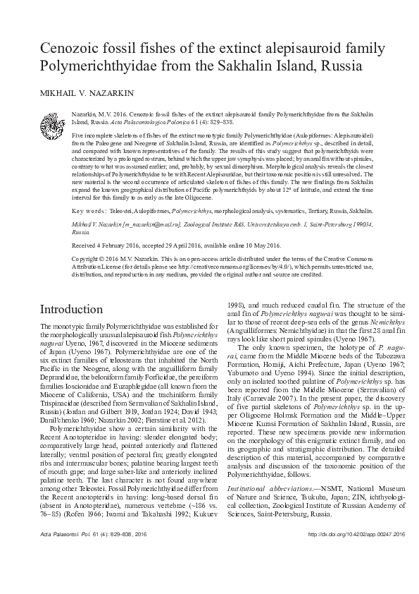 (PDF) Fossil fishes of the extinct alepisauroid family ...