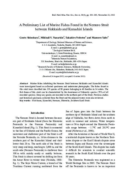 (PDF) A Preliminary List of Marine Fishes Found in the Nemuro Strait ...