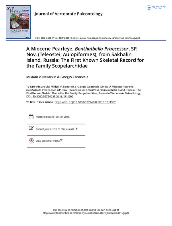 (PDF) New Miocene Pearleye Species from Sakhalin: First Fossil Record