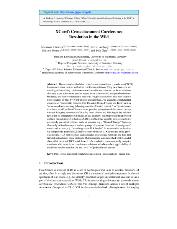 Pdf Xcoref Cross Document Coreference Resolution In The Wild