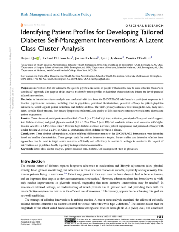 (PDF) Identifying Patient Profiles for Developing Tailored Diabetes ...