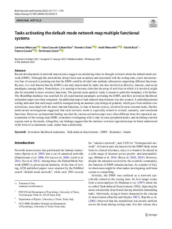 (PDF) Tasks activating the default mode network map multiple functional ...