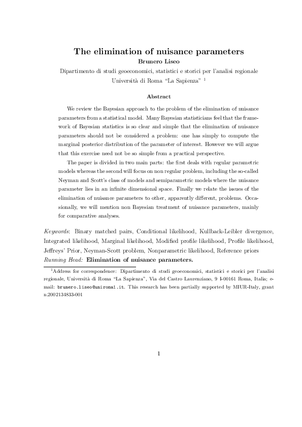 (PDF) The Elimination of Nuisance Parameters