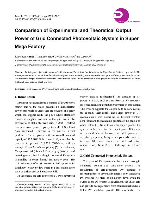 (PDF) Comparison of experimental and theoretical output power of grid connected photovoltaic ...