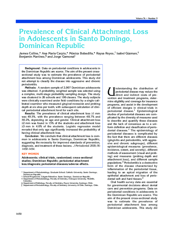 (PDF) Prevalence of Clinical Attachment Loss in Adolescents in Santo ...