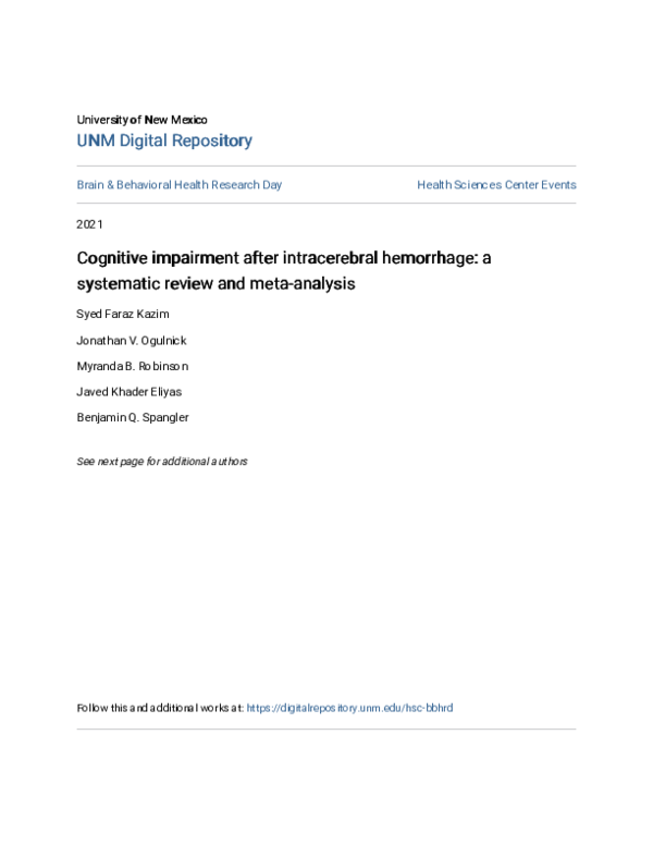 (PDF) Cognitive Impairment After Intracerebral Hemorrhage: A Systematic Review and Meta-Analysis
