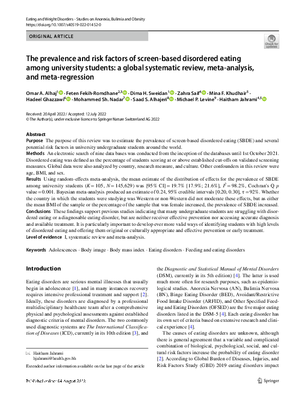 (PDF) The prevalence and risk factors of screen-based disordered eating ...