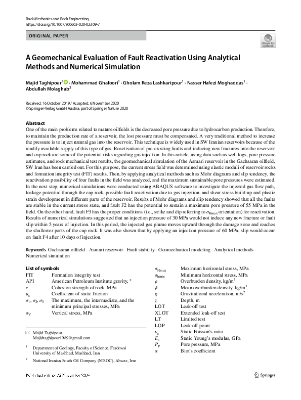 (PDF) A Geomechanical Evaluation of Fault Reactivation Using Analytical ...