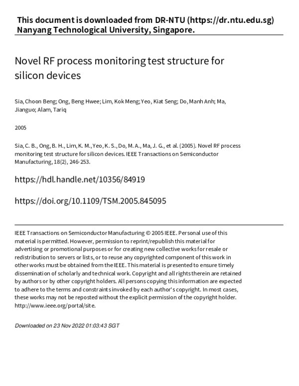 Pdf Rf Process Monitoring For Silicon Devices