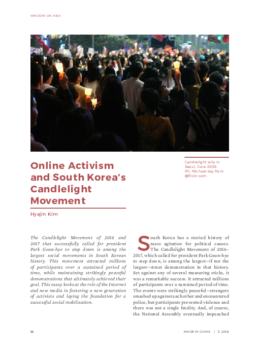 (PDF) Online Activism and South Korea’s Candlelight Movement