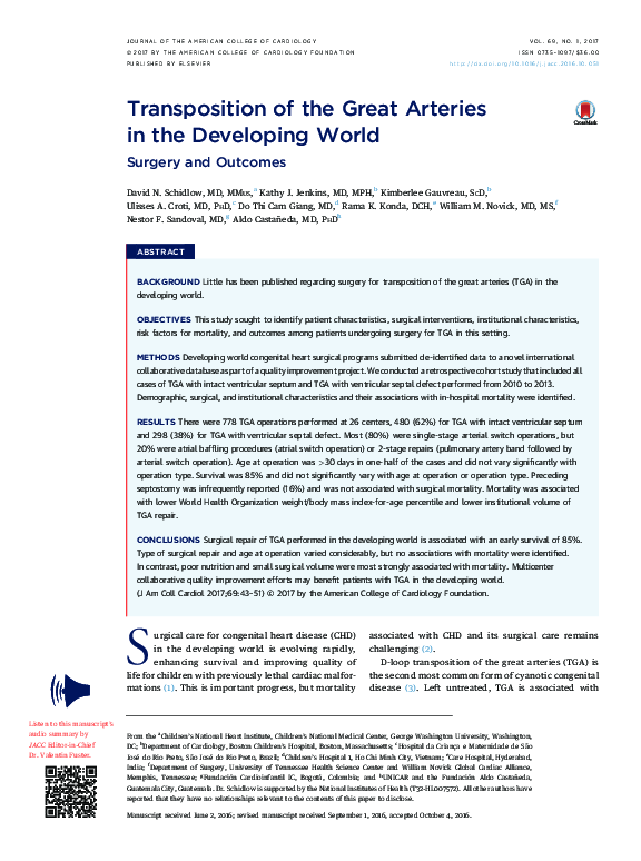 (PDF) Transposition of the Great Arteries in the Developing World