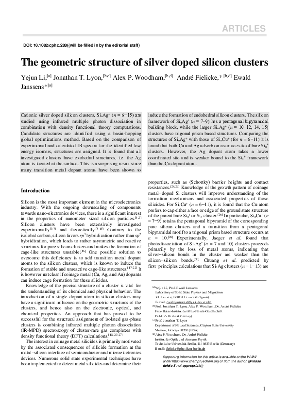 (PDF) The Geometric Structure of Silver-Doped Silicon Clusters