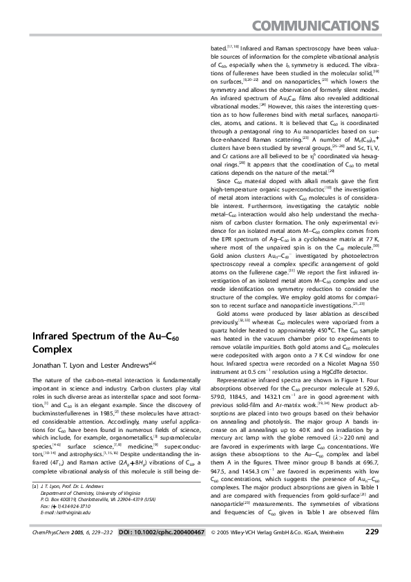 (PDF) Infrared Spectrum of the Au-C60 Complex