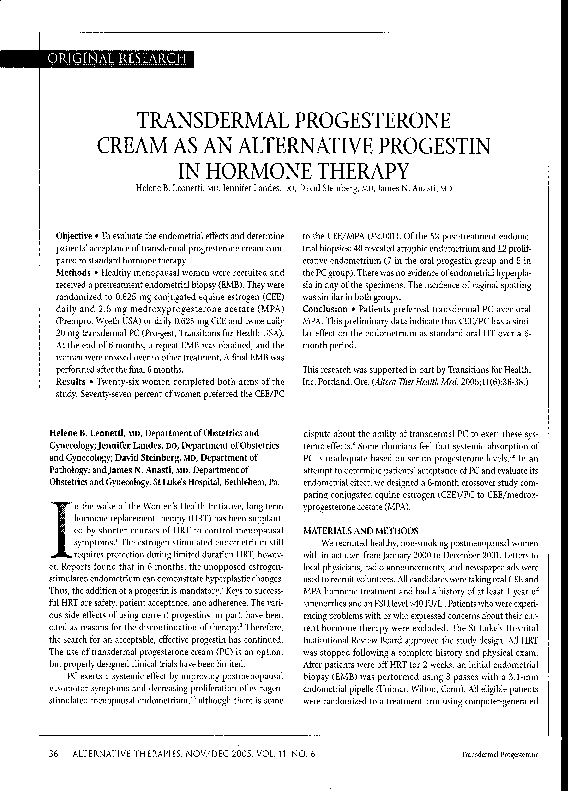 (PDF) Transdermal progesterone cream as an alternative progestin in ...