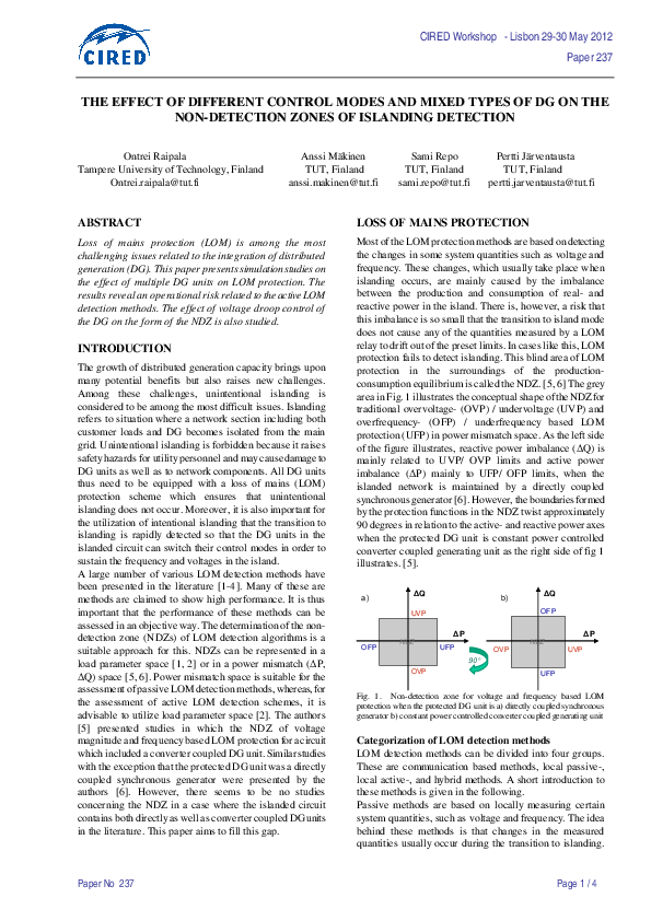 Pdf The Effect Of Different Control Modes And Mixed Types Of Dg On The Non Detection Zones Of