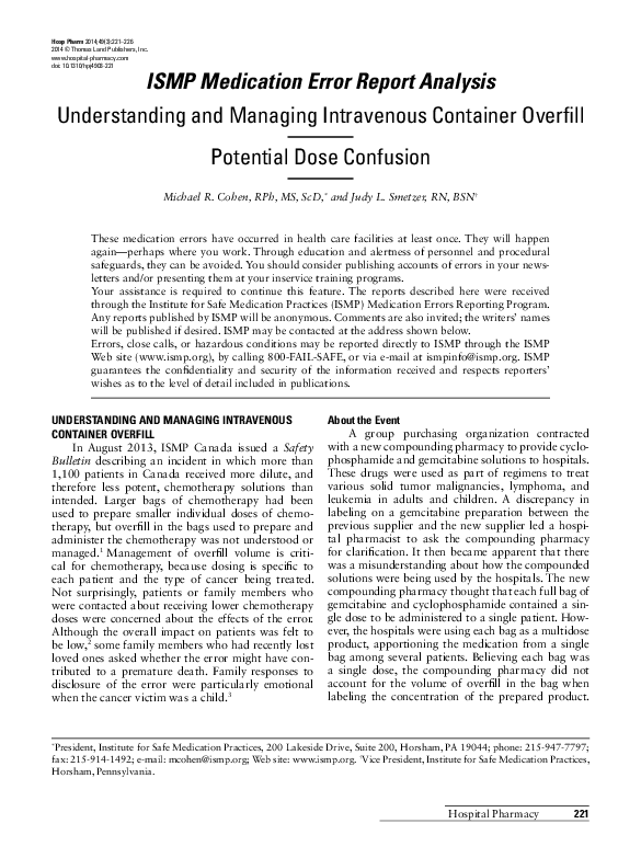 (PDF) Understanding and managing intravenous container overfill ...