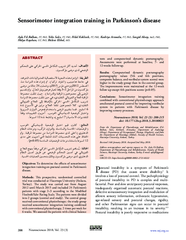 (PDF) Sensorimotor integration training in Parkinson’s disease
