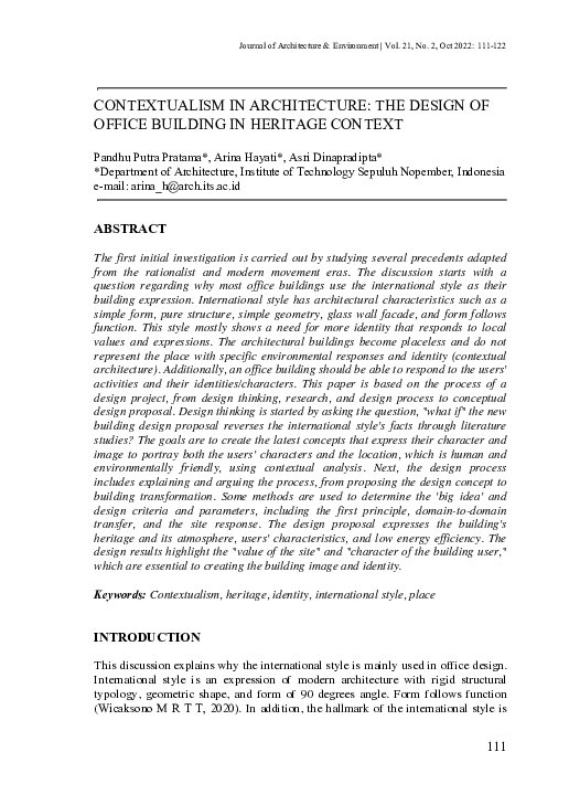(PDF) Contextualism in Architecture: The Design of Office Building in ...