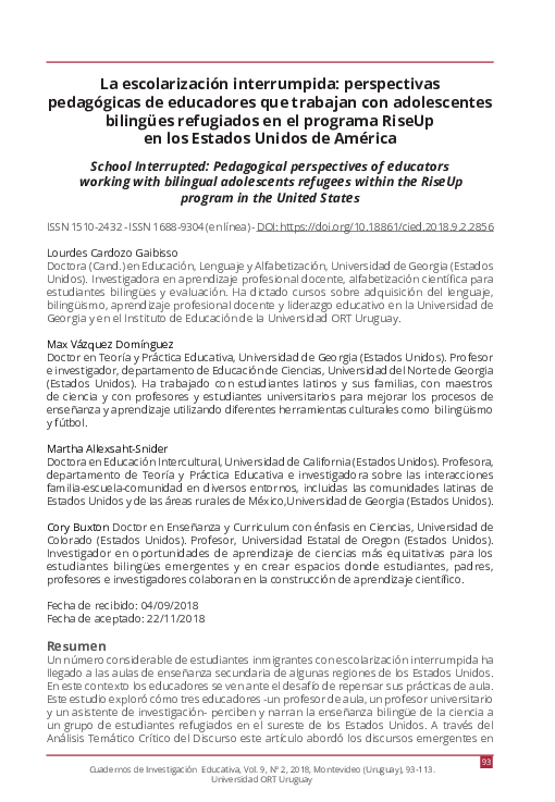 (PDF) La escolarización interrumpida: perspectivas pedagógicas de educadores que trabajan con ...