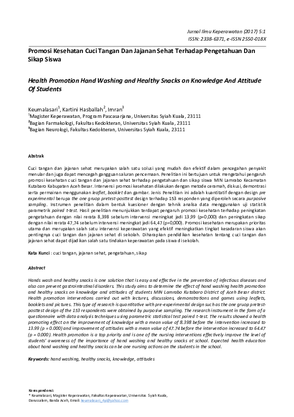 (PDF) Health Promotion Hand Washing and Healthy Snacks on Knowledge And ...