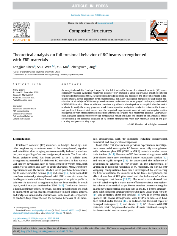 (PDF) Theoretical analysis on full torsional behavior of RC beams strengthened with FRP materials