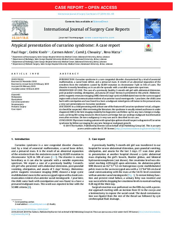(PDF) Atypical presentation of currarino syndrome: A case report