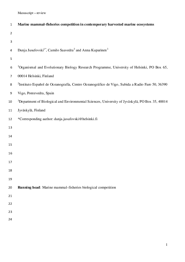 (PDF) Competition between marine mammals and fisheries in contemporary ...