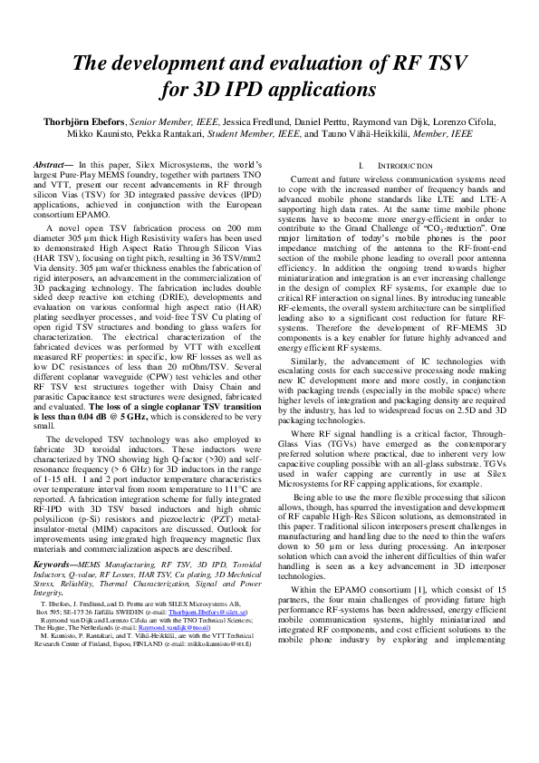 (PDF) The development and evaluation of RF TSV for 3D IPD applications