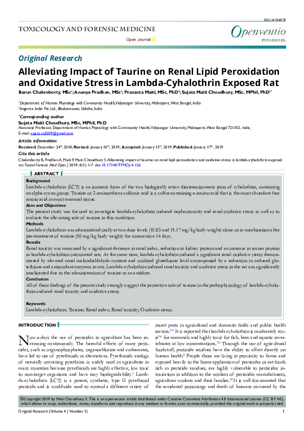 (PDF) Alleviating Impact of Taurine on Renal Lipid Peroxidation and Oxidative Stress in Lambda ...
